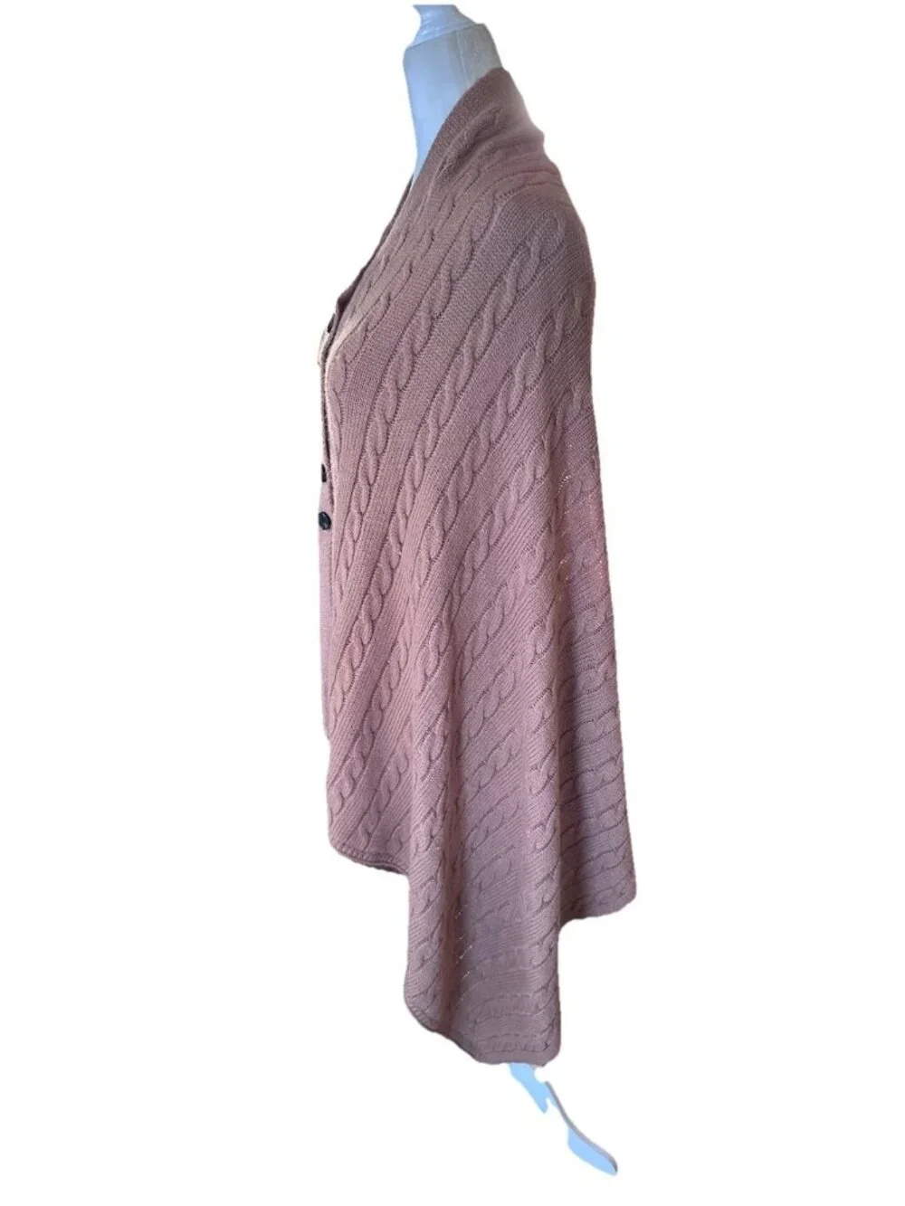 Unbranded | Sweaters | Cable Knit Boho Brown Tan Shawl Cape Button Up ...